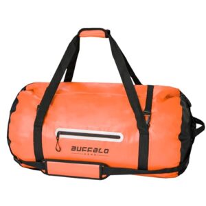 buffalo gear drybag 80l waterproof duffel dry bag heavy duty duffle travel bag for kayaking, rafting, boating, fishing,camping, orange