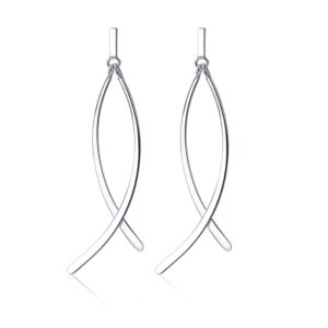 sluynz 925 sterling silver shiny bar dangle earrings for women teens flat bar earrings curve line earrings (a-silver)