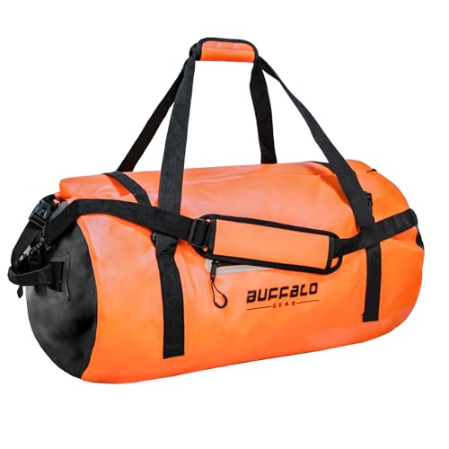 Buffalo Gear Drybag 80L Waterproof Duffel Dry Bag Heavy Duty Duffle Travel Bag for Kayaking, Rafting, Boating, Fishing,Camping, Orange