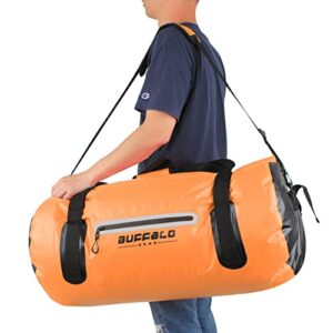 Buffalo Gear Drybag 80L Waterproof Duffel Dry Bag Heavy Duty Duffle Travel Bag for Kayaking, Rafting, Boating, Fishing,Camping, Orange