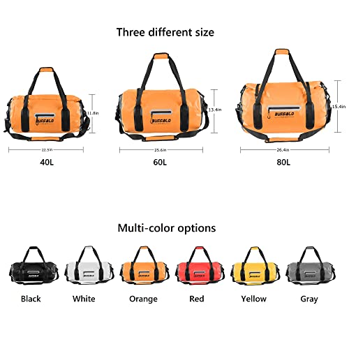 Buffalo Gear Drybag 80L Waterproof Duffel Dry Bag Heavy Duty Duffle Travel Bag for Kayaking, Rafting, Boating, Fishing,Camping, Orange