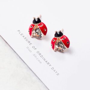 2Pairs Cubic Zirconia Cute Bug Little Ladybird Earrings Black Spot Red Charm Insect Tiny Ladybug Stud Earrings Small Ladybeetle Eardrop for Women Delicate Jewelry-ladybird