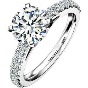 PREVELI Simulated 1 Carat Diamond Rings For Women Size 6.5 Moissanite Engagement Ring 925 Sterling Silver Band Lab Grown