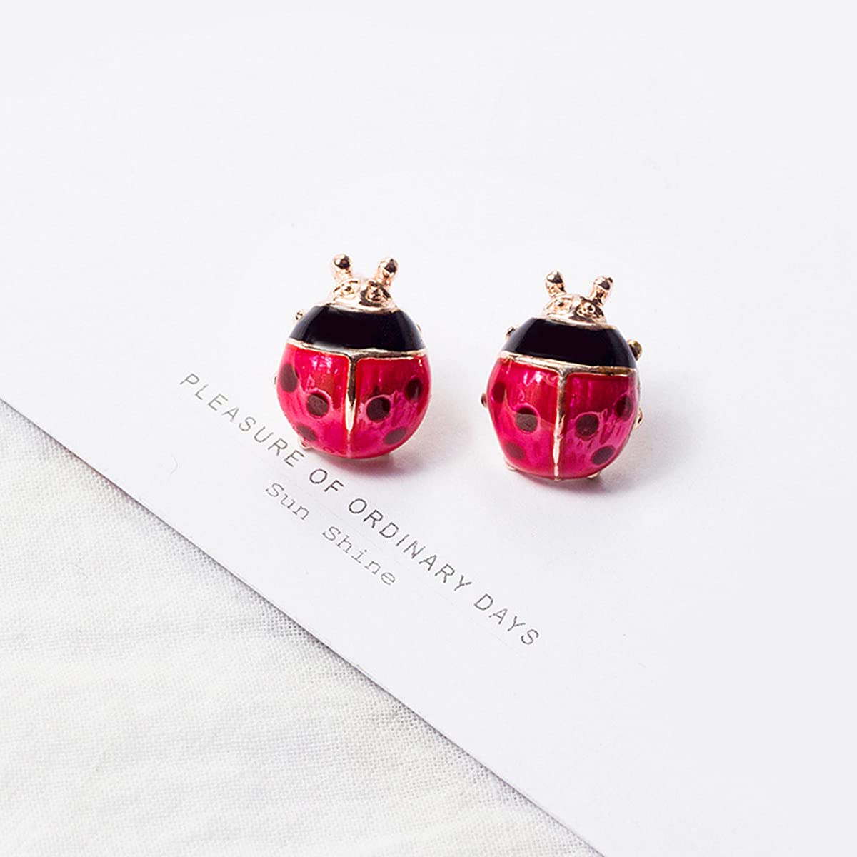 2Pairs Cubic Zirconia Cute Bug Little Ladybird Earrings Black Spot Red Charm Insect Tiny Ladybug Stud Earrings Small Ladybeetle Eardrop for Women Delicate Jewelry-ladybird