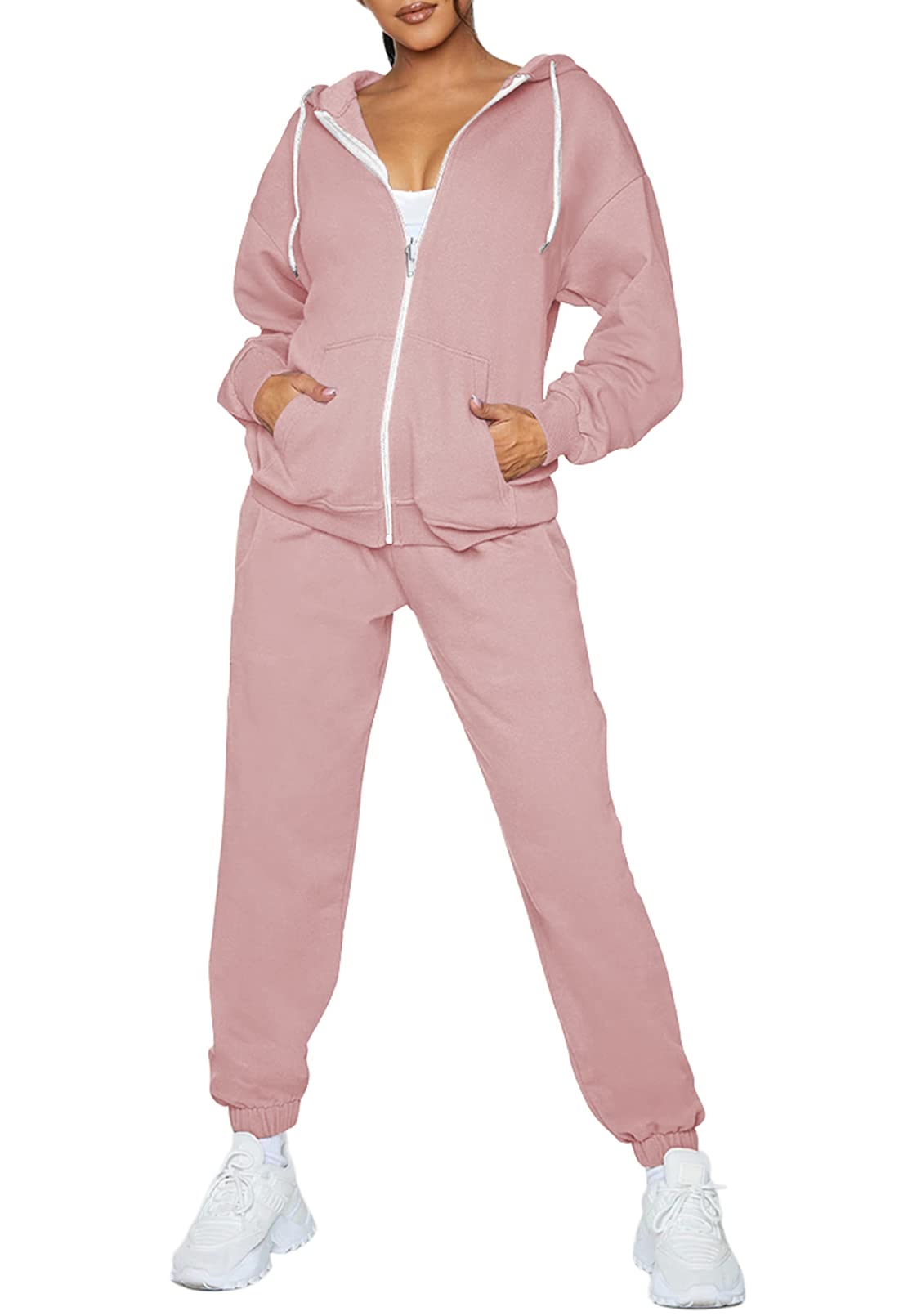 Fixmatti Women Sweat Suits with Zip up Hoodie 2 Piece Outfits Active Jogger Set Tracksuit Pink S