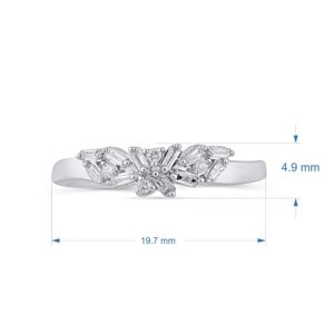 Jewelili Sterling Silver 1/6 Cttw Natural White Round and Baguette Cut Diamond Band Style Ring, Size 7