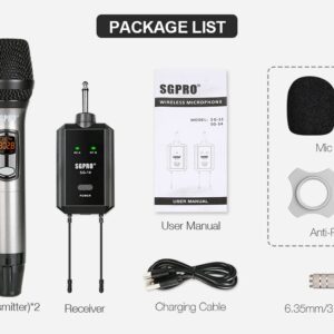 SGPRO Multiple-Purpose Wireless Microphone Set Compact Receiver Mute Function Battery Indicator for Singing, DJ, Speech, Classroom, Church, Home Karaoke and More (SG-14 | Dual Handheld Set)