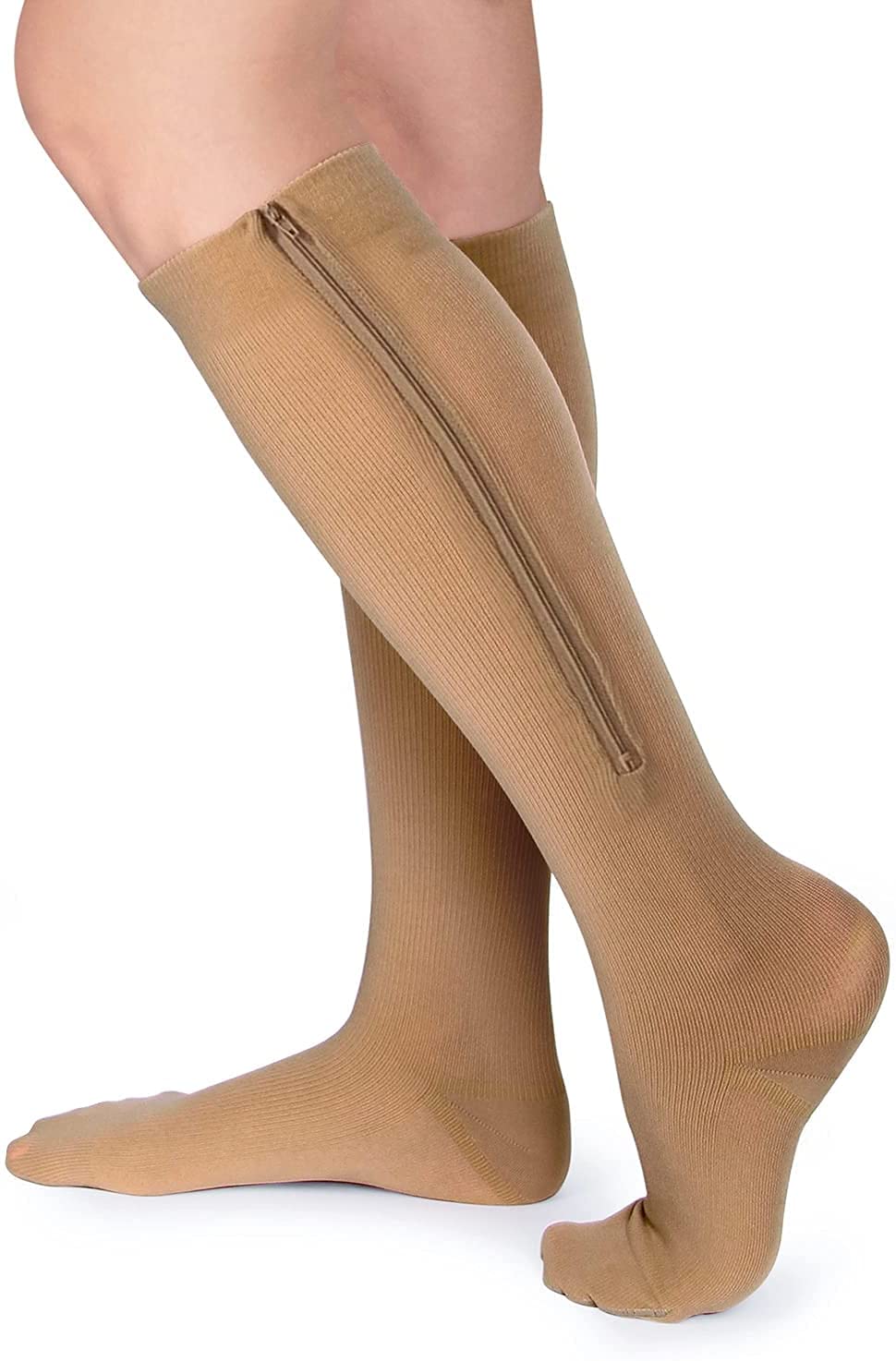 EWRGGR 2 Pair Zip Compression Socks for Women Closed Toe Zipper Socks abckd Wide Calf Easy on off 15-20 mmHg