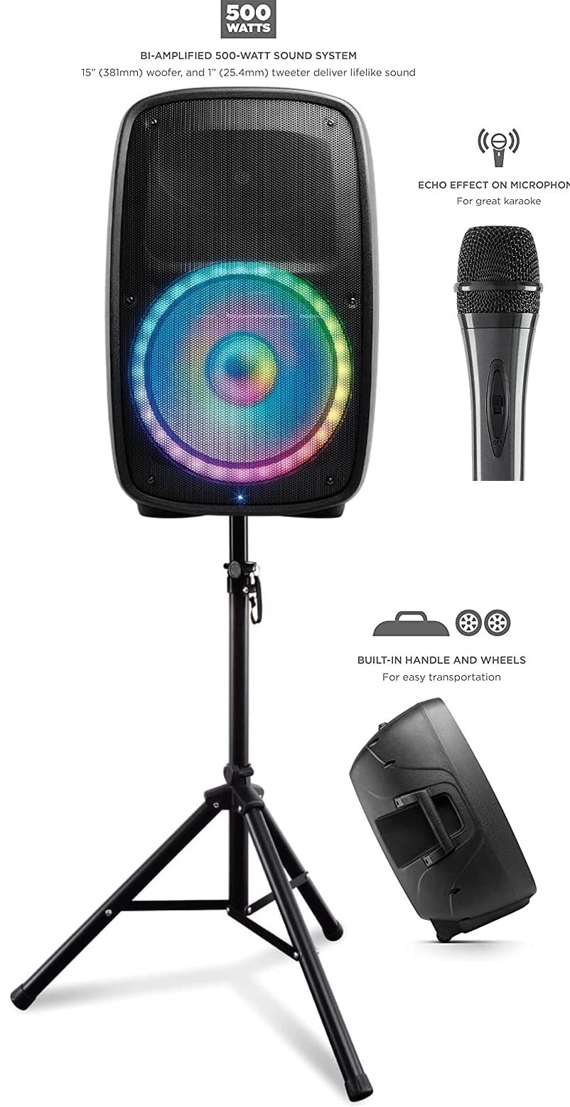 Ion Audio Total PA Glow Max - Bluetooth Speaker 500W PA System with Microphone Stand and LED Lights (Renewed)