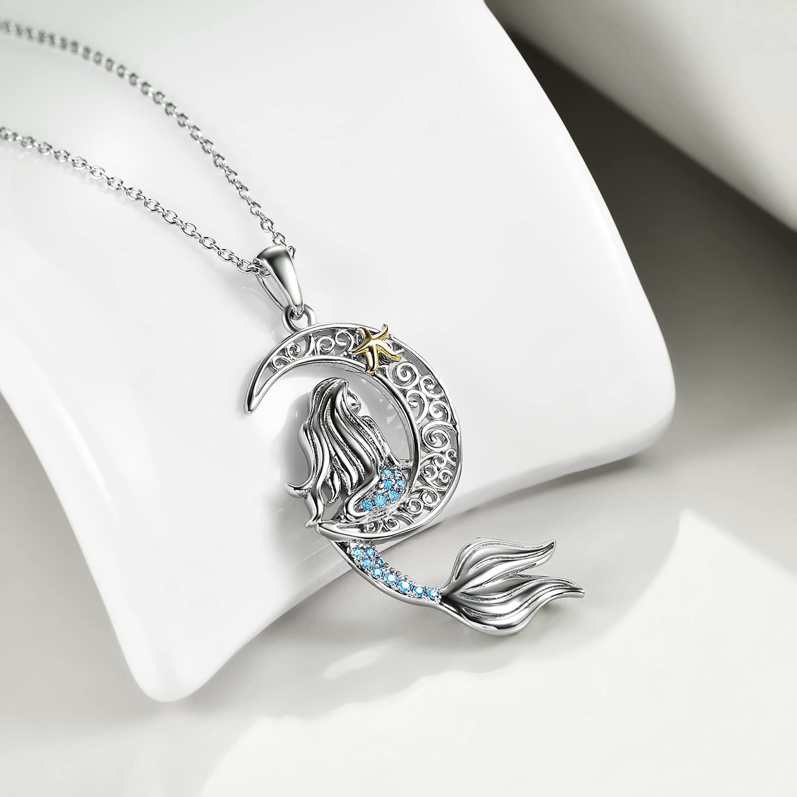 YAFEINI Mermaid Necklace for Women Little Mermaid Gifts Mermaid Jewelry for Women Sterling Silver Necklace with Mermaid Pendant