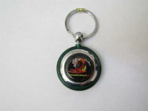 1970 1971 1972 1973 1974 barracuda 'cuda logo round plastic keychain - green