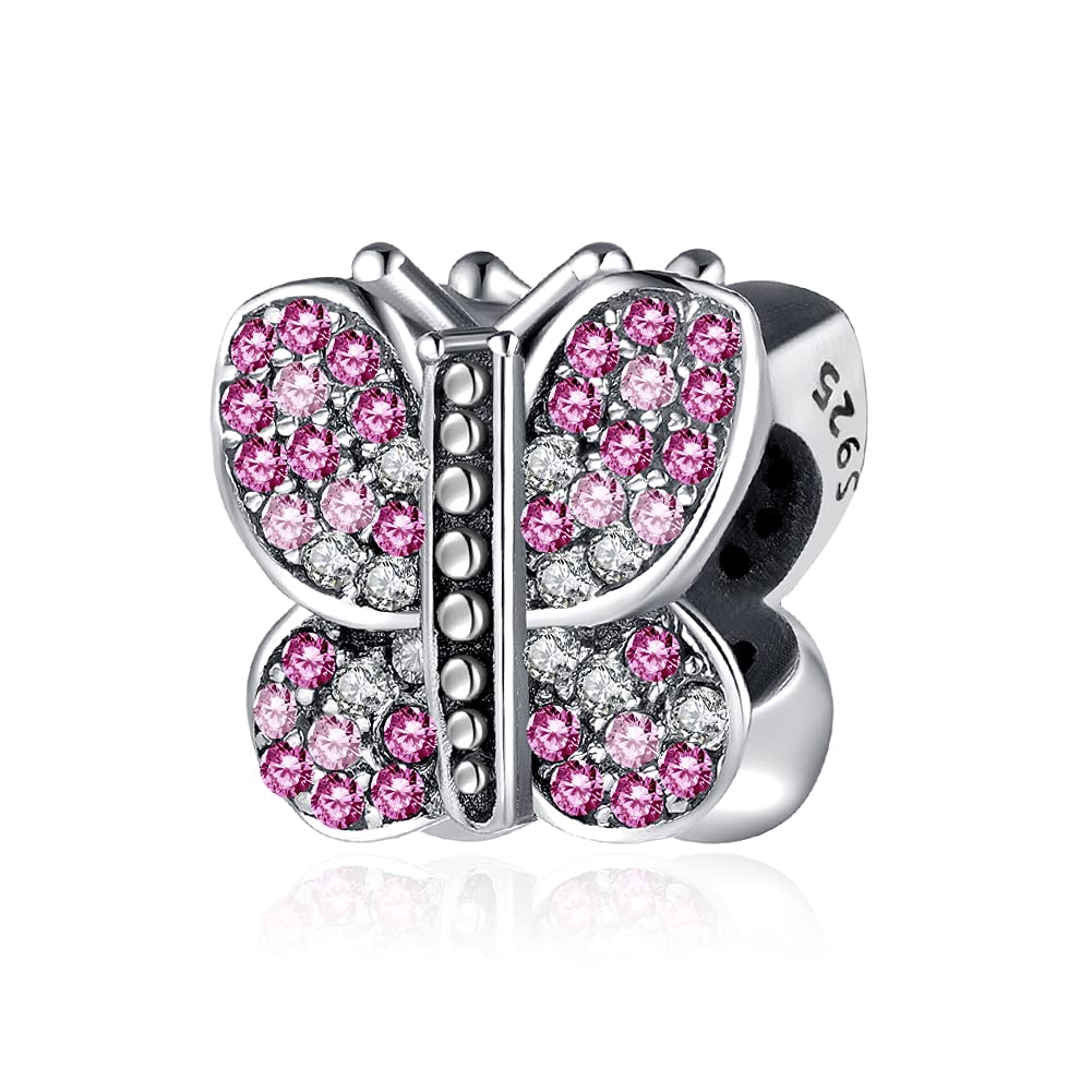 ARTCHARM Sparkling Butterfly with Colorful Enamel Charm 925 Sterling Silver Bead for European Compatible Brand Bracelet