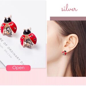 2Pairs Cubic Zirconia Cute Bug Little Ladybird Earrings Black Spot Red Charm Insect Tiny Ladybug Stud Earrings Small Ladybeetle Eardrop for Women Delicate Jewelry-ladybird