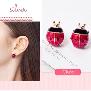 2Pairs Cubic Zirconia Cute Bug Little Ladybird Earrings Black Spot Red Charm Insect Tiny Ladybug Stud Earrings Small Ladybeetle Eardrop for Women Delicate Jewelry-ladybird