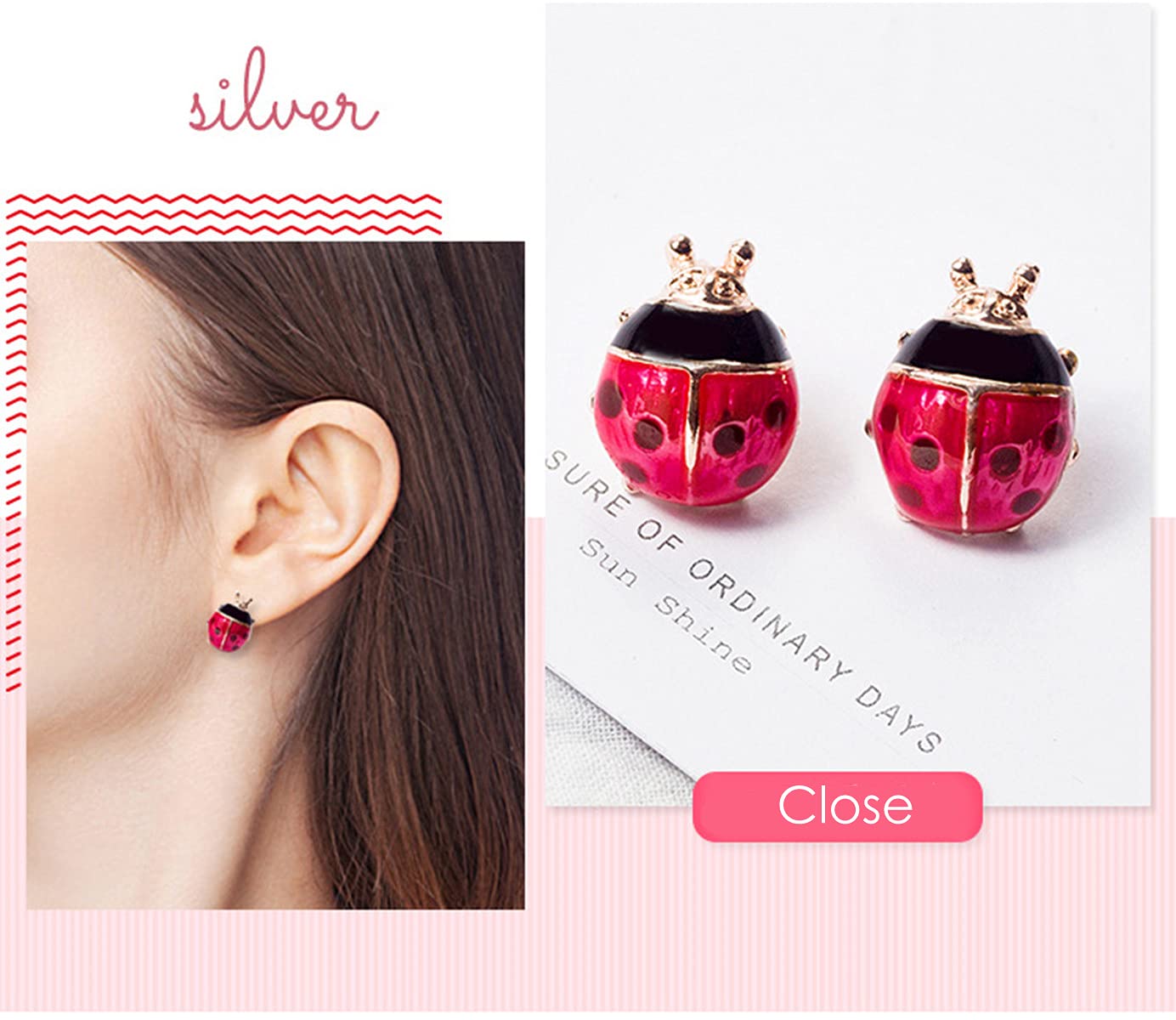 2Pairs Cubic Zirconia Cute Bug Little Ladybird Earrings Black Spot Red Charm Insect Tiny Ladybug Stud Earrings Small Ladybeetle Eardrop for Women Delicate Jewelry-ladybird