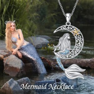 YAFEINI Mermaid Necklace for Women Little Mermaid Gifts Mermaid Jewelry for Women Sterling Silver Necklace with Mermaid Pendant