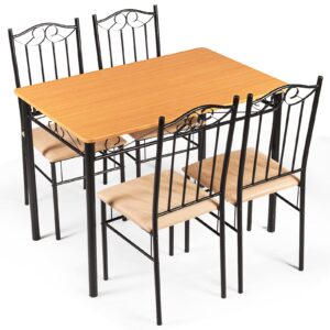 costway 5 pcs dining table set, with metal framework, modern dining table set, 5-piece dining room set, kitchen table with 4 chairs for home, restaurant and café