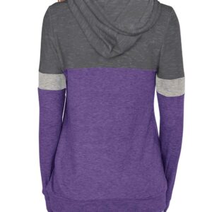 Womens Tops Ladies Tunics Casual Shirts Long Sleeve Hoodie Pullover Blouses Loose Fitting Tees Fashion Clothing Sweatshirts, Graypurple, Large