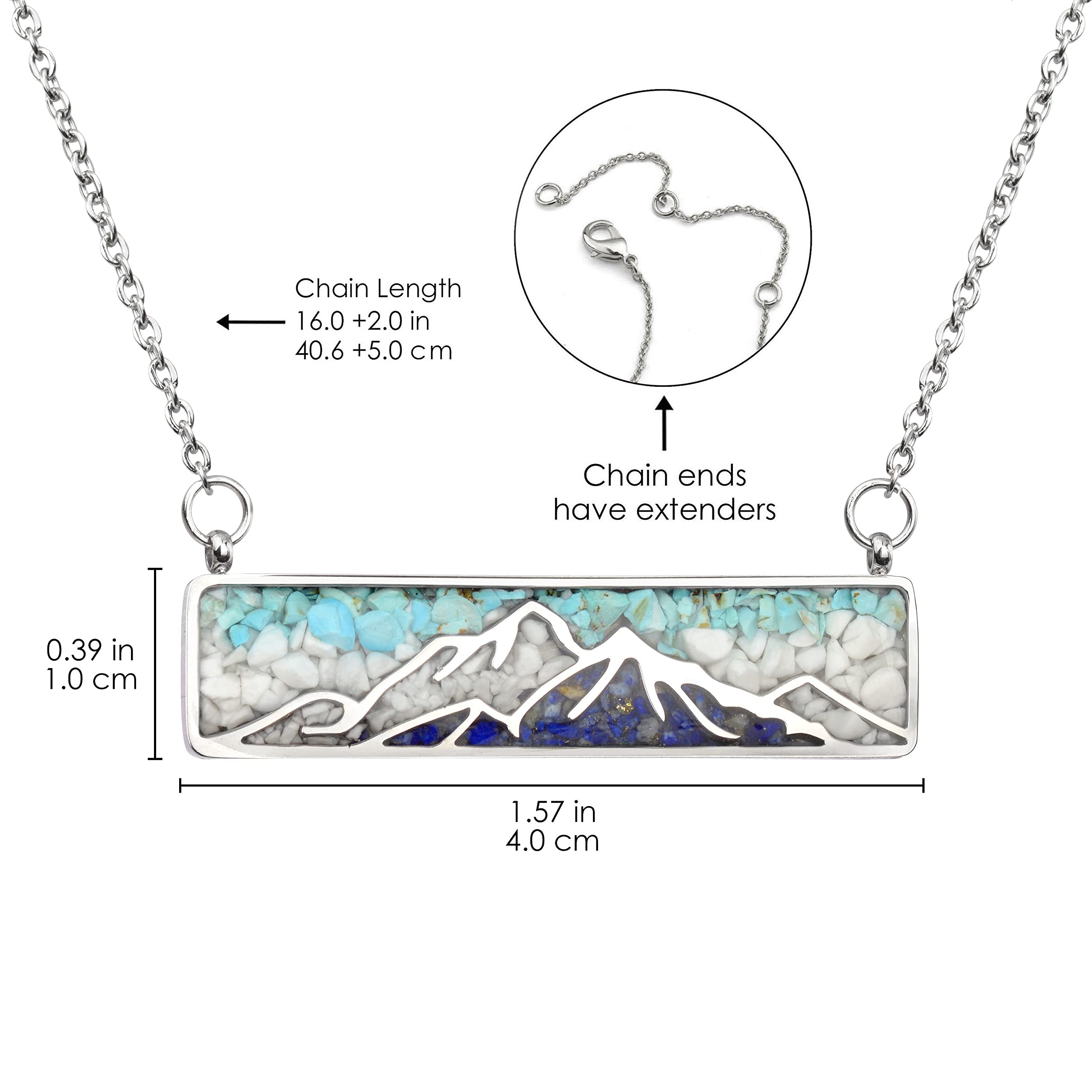 LaurenSpencer Gemstone Mountain Necklace for Women White Howlite Turquoise Tumbled Chips Pendant Necklace Dainty Mountain Range Necklaces for Women Girls Nature Jewelry Gift, Stainless Steel,