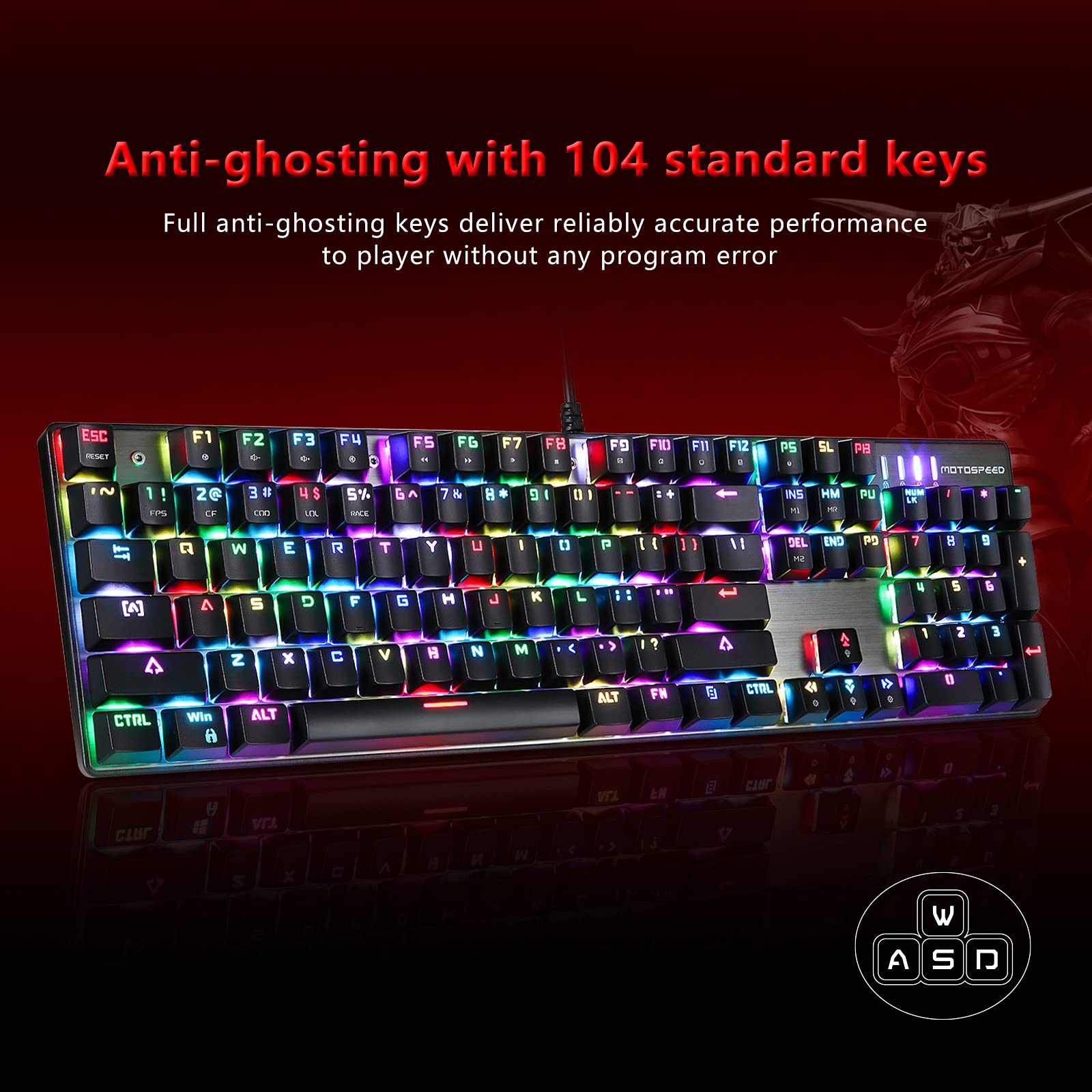 MOTOSPEED Wired RGB Gaming Mechanical Keyboard with Blue Red Switches,104-Key Aluminium Wired Keyboard,Compatible for Mac Windwows and Linux