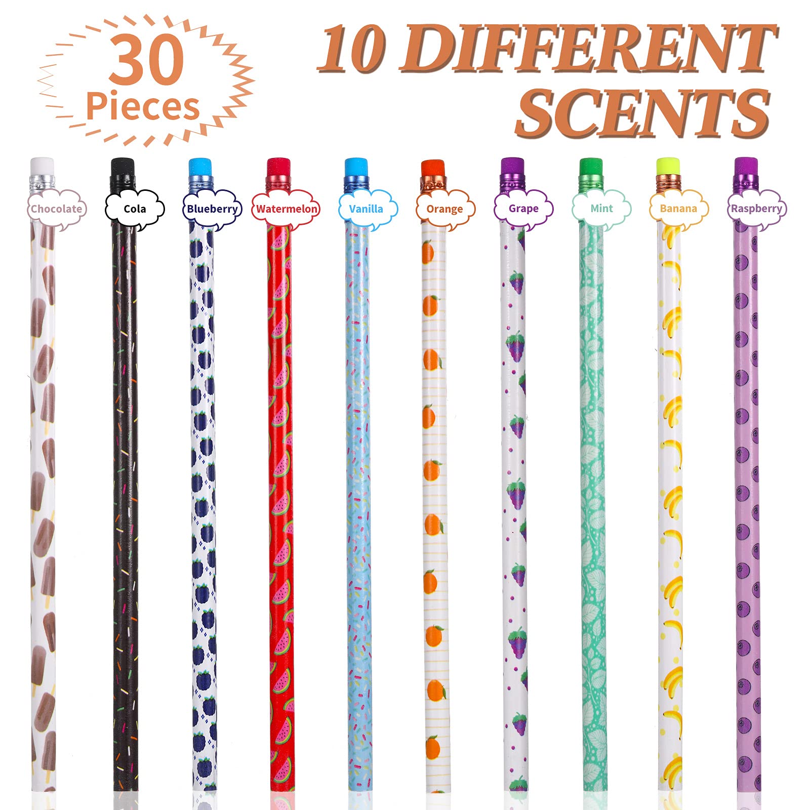 30 Pieces Scented Pencils Welcome Back to School Pencils Graphite Pencil Cylinder Wood Pencils with Fruit Elements School Stationery Party Reward Supplies for Students, 7.5 Inch (Multiple Style)