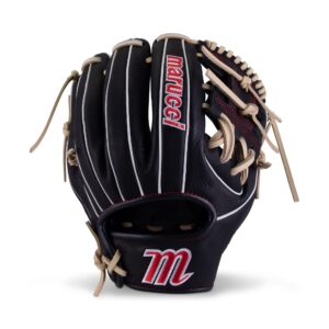 marucci boys right hand thrower baseball glove, black/camel, 11 inch us