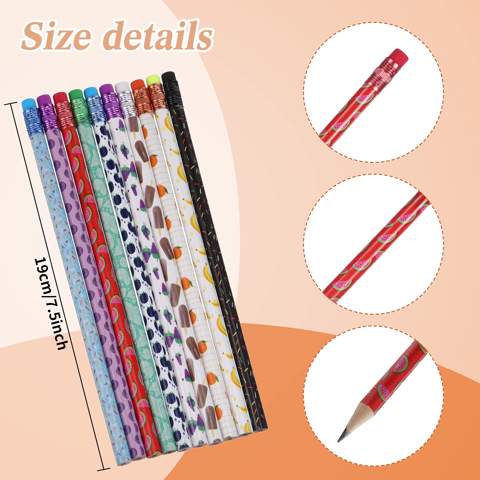 30 Pieces Scented Pencils Welcome Back to School Pencils Graphite Pencil Cylinder Wood Pencils with Fruit Elements School Stationery Party Reward Supplies for Students, 7.5 Inch (Multiple Style)