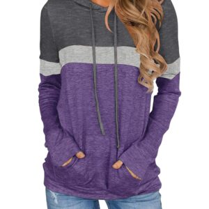 Womens Tops Ladies Tunics Casual Shirts Long Sleeve Hoodie Pullover Blouses Loose Fitting Tees Fashion Clothing Sweatshirts, Graypurple, Large