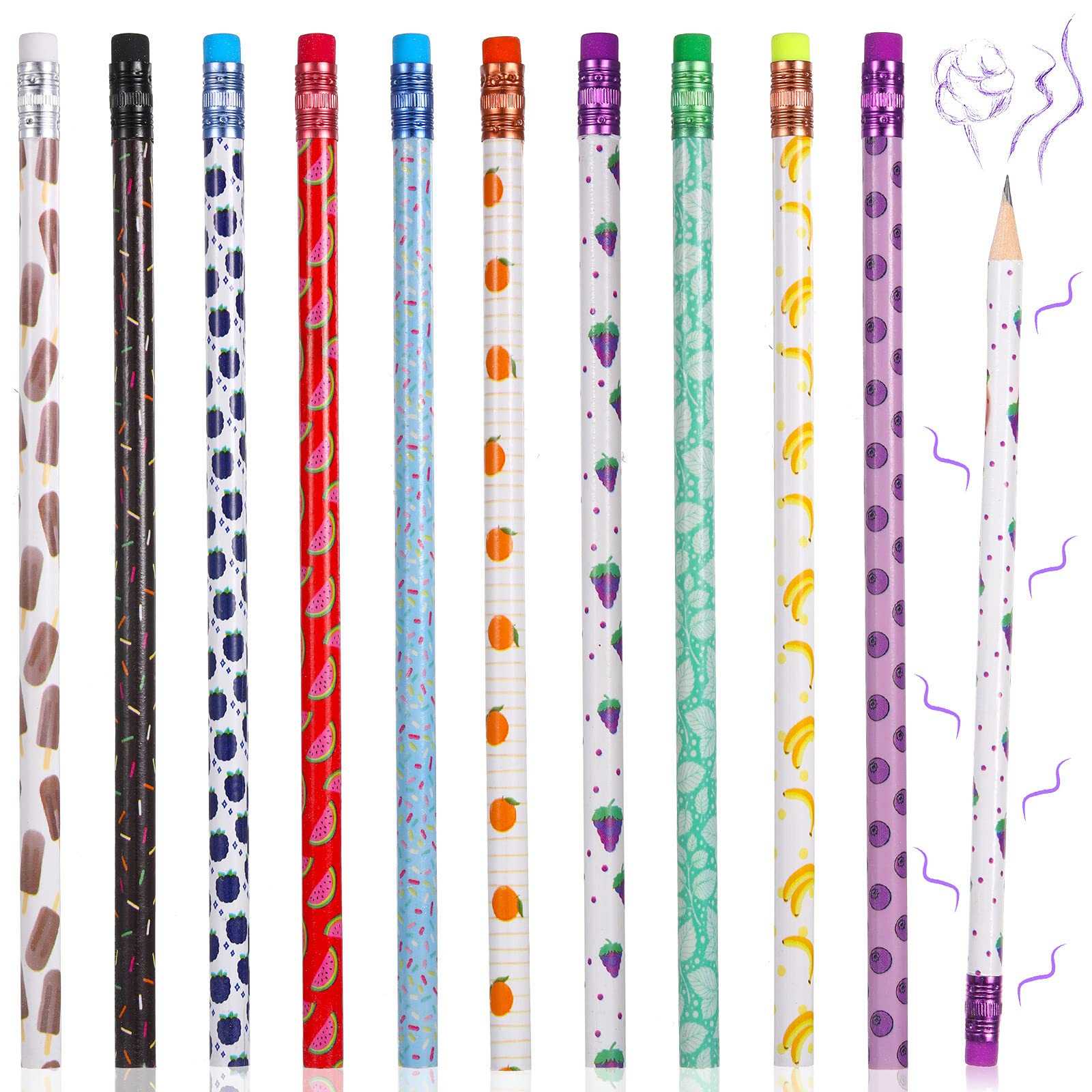 30 Pieces Scented Pencils Welcome Back to School Pencils Graphite Pencil Cylinder Wood Pencils with Fruit Elements School Stationery Party Reward Supplies for Students, 7.5 Inch (Multiple Style)