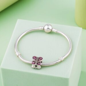 ARTCHARM Sparkling Butterfly with Colorful Enamel Charm 925 Sterling Silver Bead for European Compatible Brand Bracelet