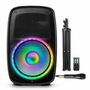 ion audio total pa glow max - bluetooth speaker, pa system with microphone stand & party lights (renewed)