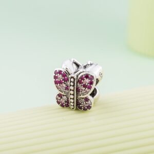 ARTCHARM Sparkling Butterfly with Colorful Enamel Charm 925 Sterling Silver Bead for European Compatible Brand Bracelet