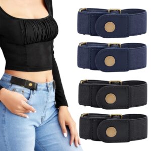 leacoolkey no buckle stretch belt for women/men—2 pack elastic invisible belt for jeans (k-2 black+2 blue-1, fits 2 loop size 4"-6")