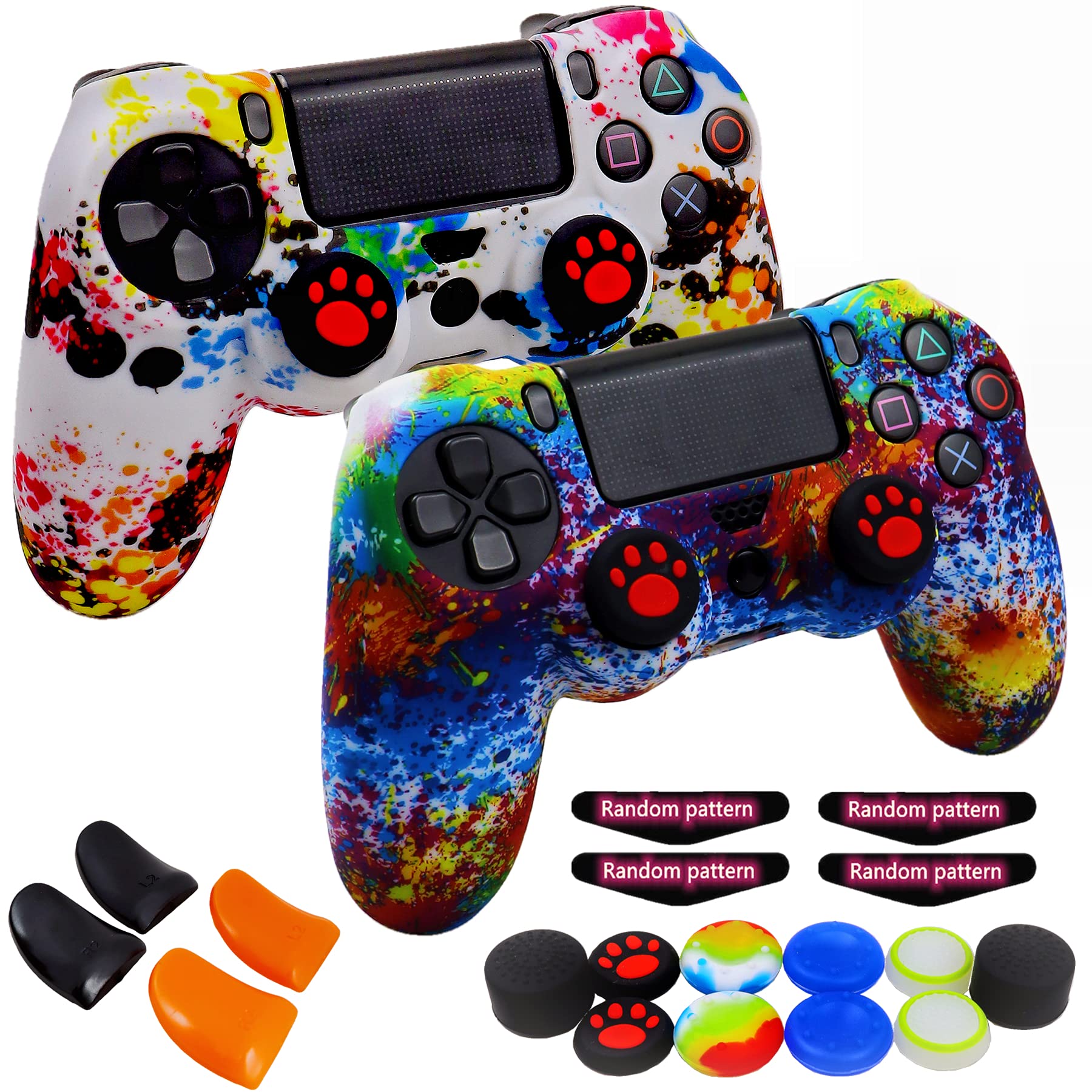 Silicone Skin for Ps4 Controller, 2pcs Anti-Slip Shell Cover Case with 10 Joystick Grips, 2 Pairs L2 R2, 4pcs Led Light Bar Skin for Playsation 4/ Slim/Pro Dualshock 4 Controller Wireless Gamepad