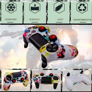 Silicone Skin for Ps4 Controller, 2pcs Anti-Slip Shell Cover Case with 10 Joystick Grips, 2 Pairs L2 R2, 4pcs Led Light Bar Skin for Playsation 4/ Slim/Pro Dualshock 4 Controller Wireless Gamepad