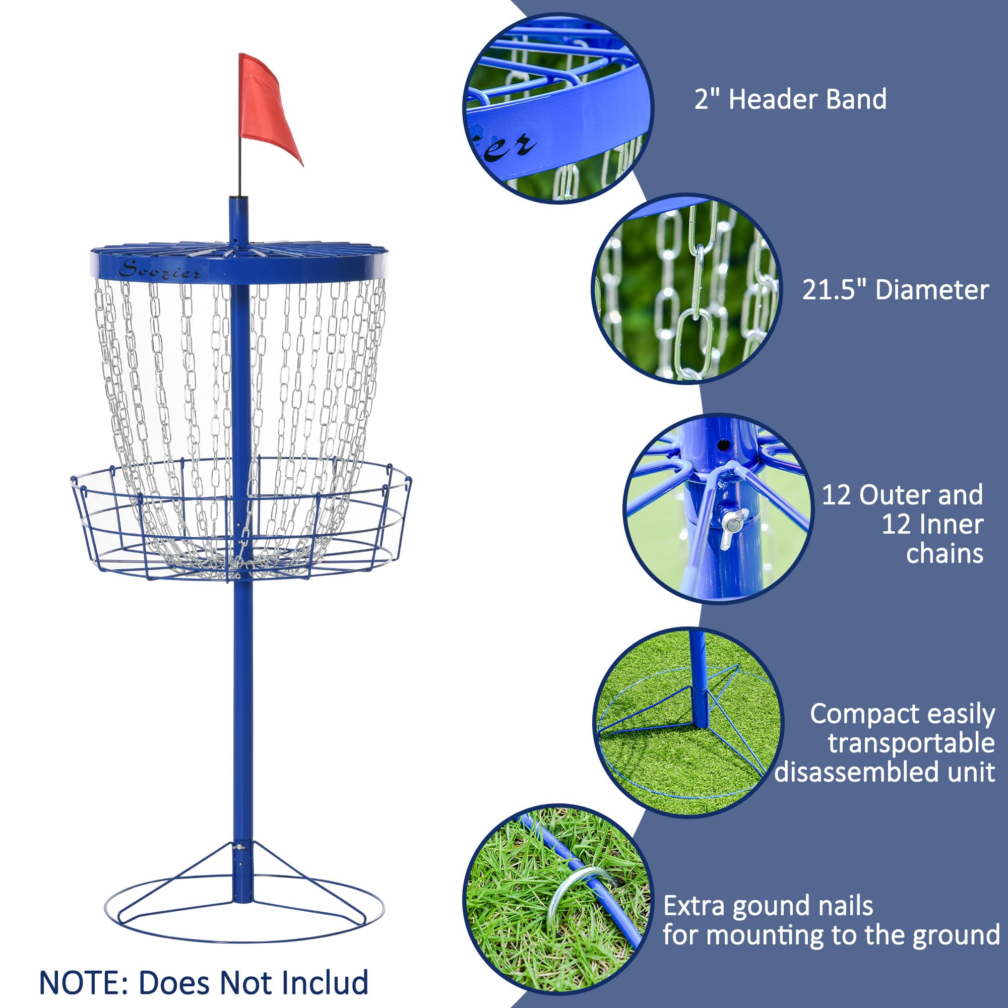 Soozier Portable Disc Golf Basket Target with 24-Chain, Travel Bag, Dark Blue