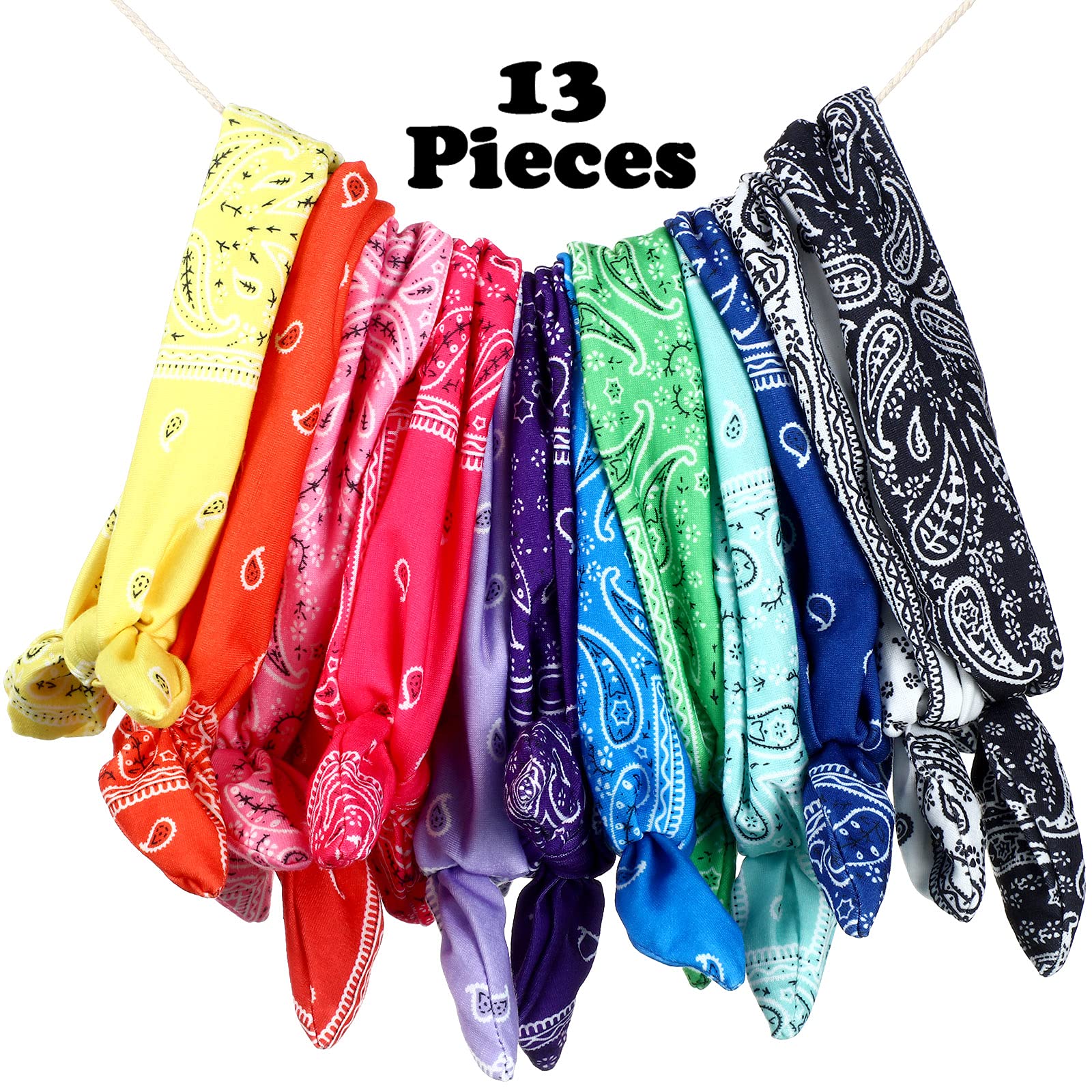 WILLBOND 13 Pieces Bandana Headband for Women Paisley Hair Bandanas Boho Bow Headbands Elastic Knot Rabbit Ear Head Wrap Cute Hair Accessories for Women Girls 7.87x2.77 inch (Stylish Color)