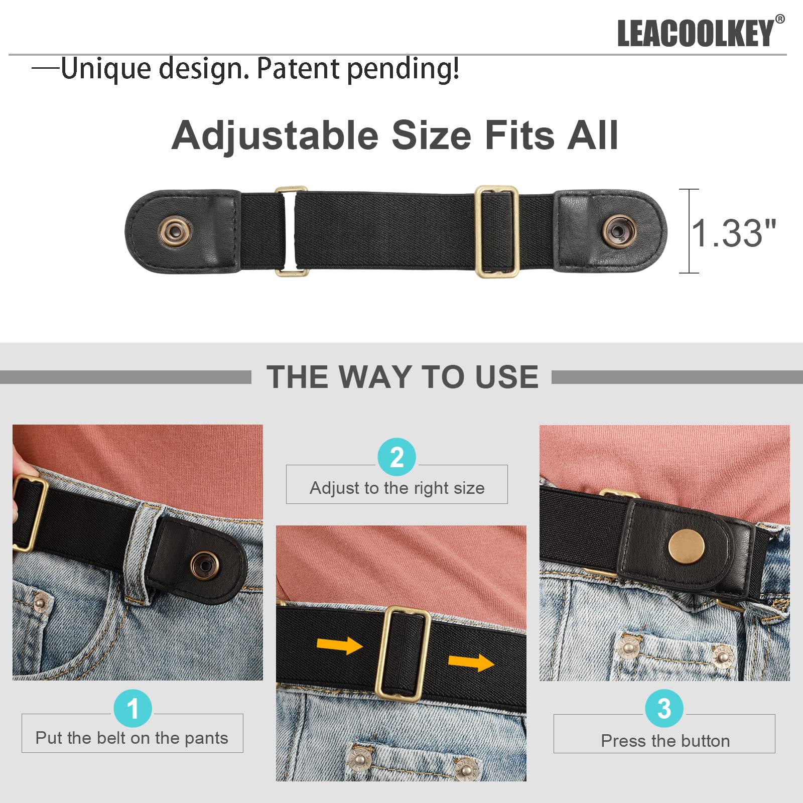 LEACOOLKEY No Buckle Stretch Belt for Women/Men—2 Pack Elastic Invisible Belt for Jeans (K-2 black+2 blue-1, Fits 2 loop size 4"-6")