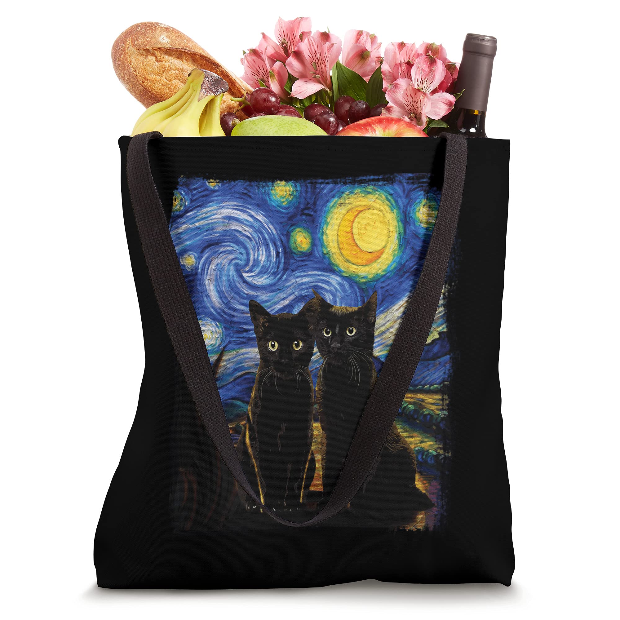 Starry Night Vincent van Gogh Famous Painting Black Cats Tote Bag