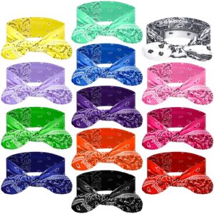 willbond 13 pieces bandana headband for women paisley hair bandanas boho bow headbands elastic knot rabbit ear head wrap cute hair accessories for women girls 7.87x2.77 inch (stylish color)