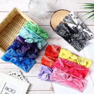 WILLBOND 13 Pieces Bandana Headband for Women Paisley Hair Bandanas Boho Bow Headbands Elastic Knot Rabbit Ear Head Wrap Cute Hair Accessories for Women Girls 7.87x2.77 inch (Stylish Color)