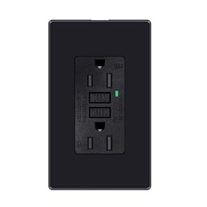 black gfci outlet 15 amp,kcmytoner black gfi electrical outlet, black ground fault receptacle outlet weather resistant 125 volt,with decorator screwless gfci plate,etl listed, black gfi