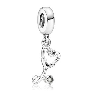 ez tuxedo stethoscope heart dangle charms 925 sterling silver pendant with cubic zirconia for bracelets