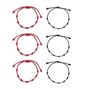 colorful bling handmade 7 knots red string thread bracelet protection amulet for success and prosperity family couple lovers friendship bracelets jewelry for women men teen-6pcs red black