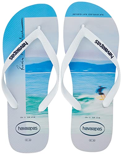 Havaianas Men's Hype Flip Flop Sandal, White/White/Navy Blue, 11-12