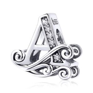 bisaer 925 sterling silver initial letter a charms for bracelets alphabet beads charm jewelry gifts