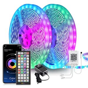 nexillumi led lights for bedroom 130 ft (2 rolls of 65.6ft) music sync color changing led strip lights (app+remote control), 5050 rgb led strip for room decor aesthetic home decor gaming room