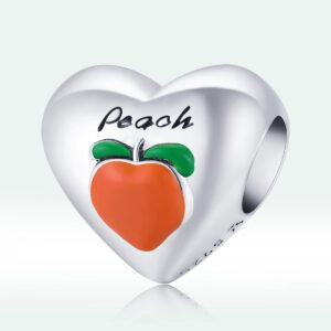 Lamoony Charm 925 Sterling Silver Peach Charm Mango Charm Avocado Charm Mangosteen Charm Fruit Charm Heart Charm Apple Charm Love Charm for Pandora Charm Bracelet (Peach)