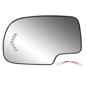 driver side heated mirror glass replacement for 2003-2007 cadillac escalade, chevrolet avalanche, silverado, suburban, tahoe, gmc sierra, yukon - exterior side view convex mirror with turn signal