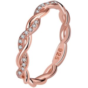 jude jewelers platinum plated silver braided knot eternity wedding band promise ring (rose gold, 11)